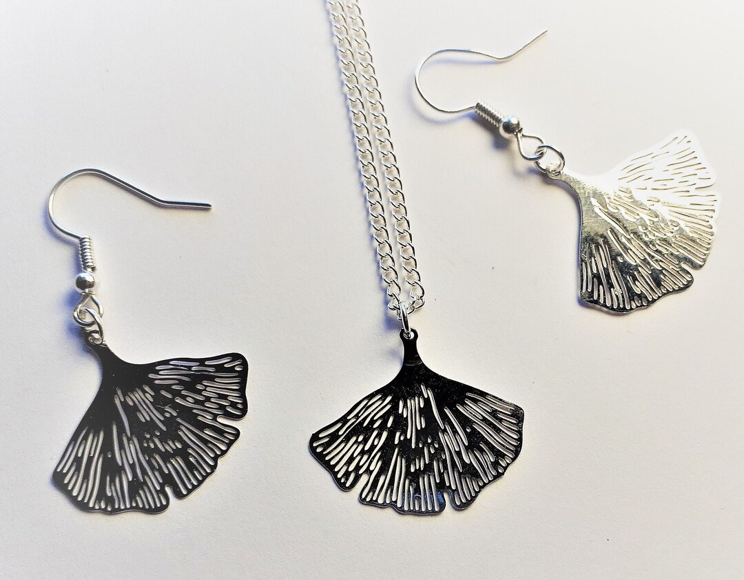 Gingko Biloba Leaf Earring Silver Gingko Necklace Gingko Jewelry Set ...