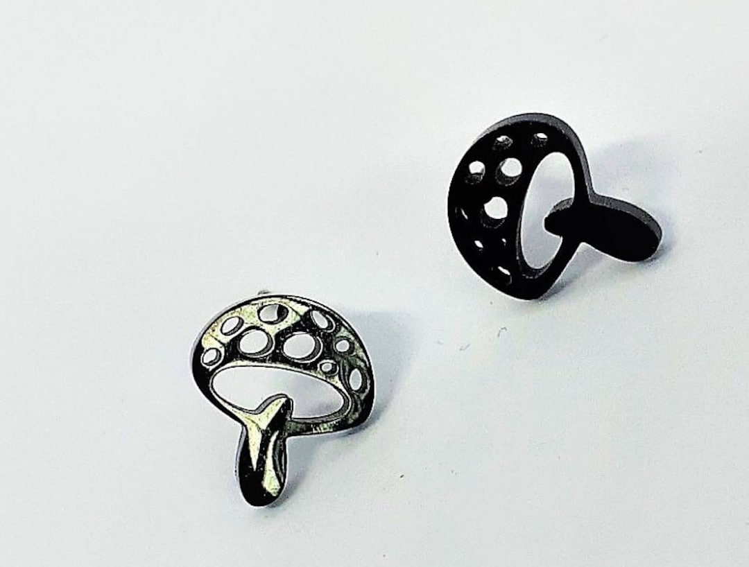 Mushroom Toadstool Earrings Studs Silver Black Gold Rose Gold Mushroom Earring - Etsy