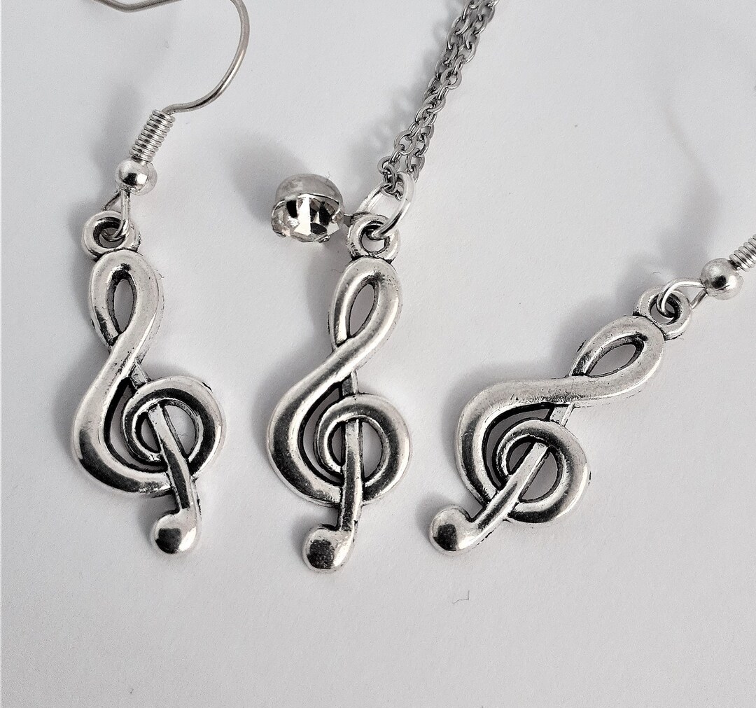 Treble Clef Jewelry Set Treble Clef Necklace Treble Clef Earings Music ...