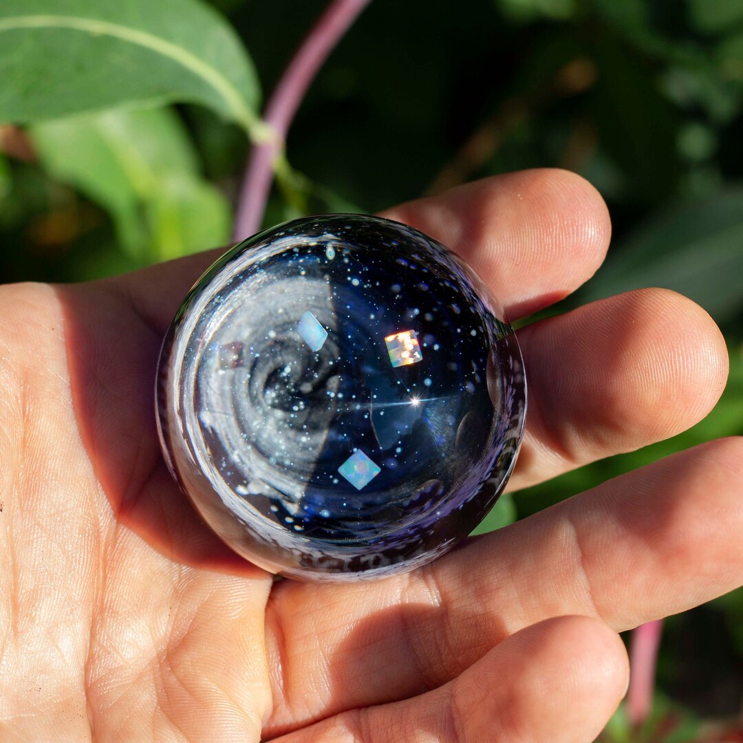 Hand Blown Glass Galaxy Sculpture - Galaxy Sculpture - Lampwork Marble ...