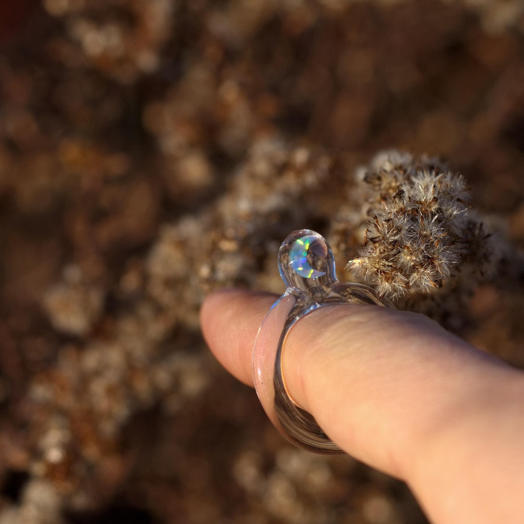 Handmade Glass Ring With Moon Opal Stone - Christmas Gift Moon Opal ...
