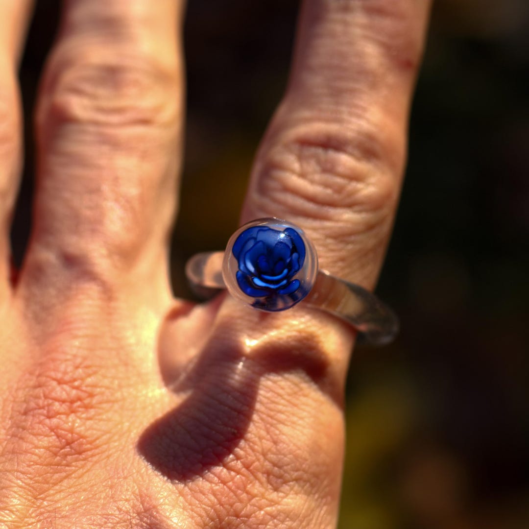 Handmade Glass Ring With Blue Flower Best Glass Rings for Gifts Glass ...