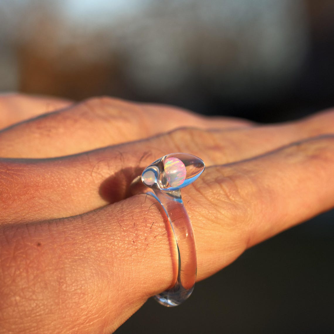 Handmade Glass Ring With Oval Opal Stone - Christmas Gift Oval Opal ...