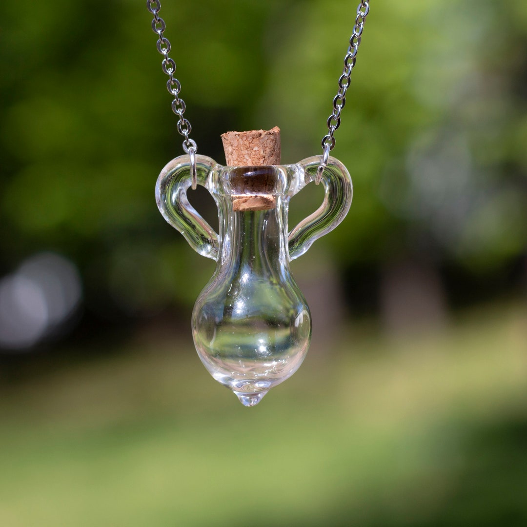 Mini Bottle Necklace- Glass Bead Jewelry - Hollow Glass Pendant ...