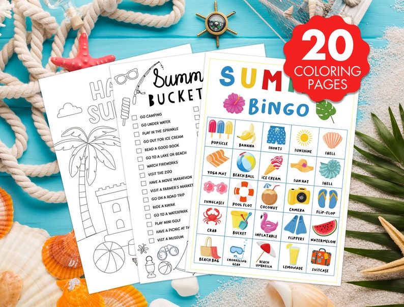 INSTANT DOWNLOAD Summer Coloring Pages Summer Party Summer Kids Summer ...