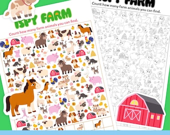 I Spy Farms Printable Game, Farm Anmals Kids Counting Activity (instant ...