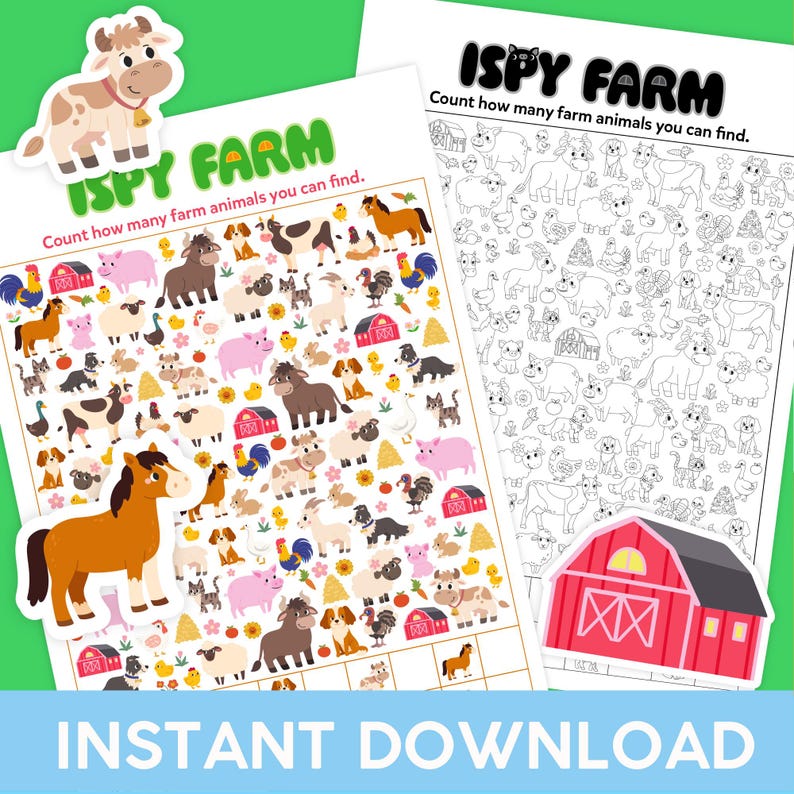 I Spy Farms Printable Game, Farm Anmals Kids Counting Activity (instant ...