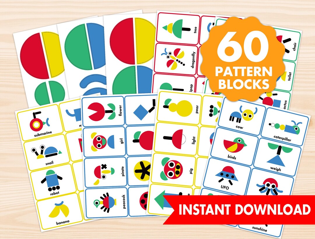 Montessori STEM Challenge Cards: Pattern Block Activity (instant ...
