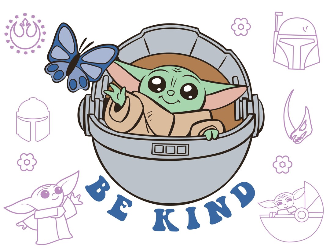 INSTANT DOWNLOAD Baby Yoda Spring Butterfly Illustration Design - Etsy