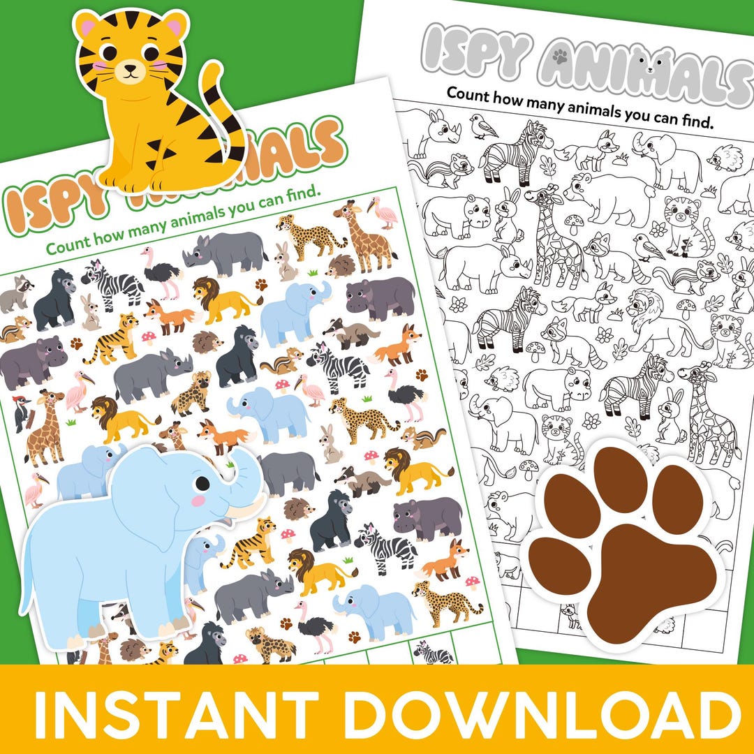 I Spy Animals Printable Game, Kids Counting Activity (instant Download ...
