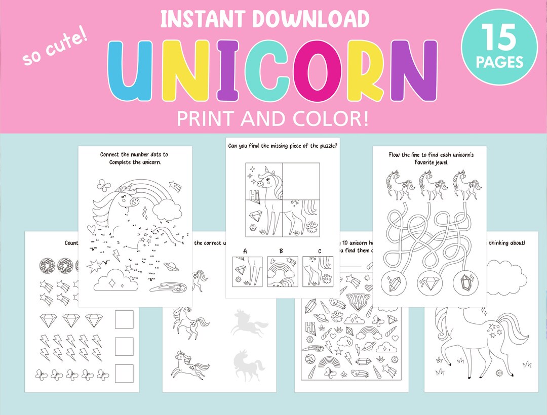 INSTANT DOWNLOAD Unicorn Coloring Pages Unicorn Activity Pages.holiday ...