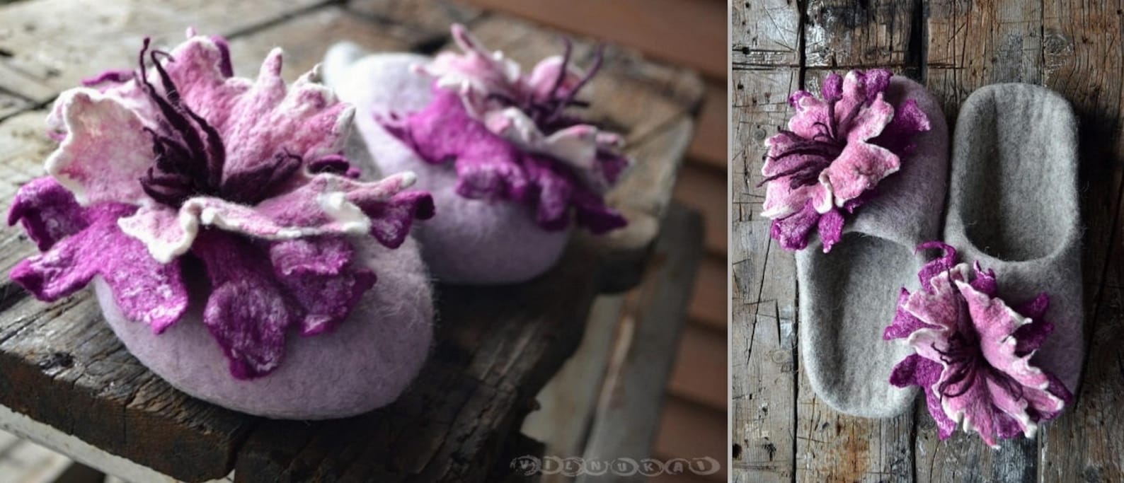 Women's FELTED WOOL Slippers With Flowers wool handmade - Etsy