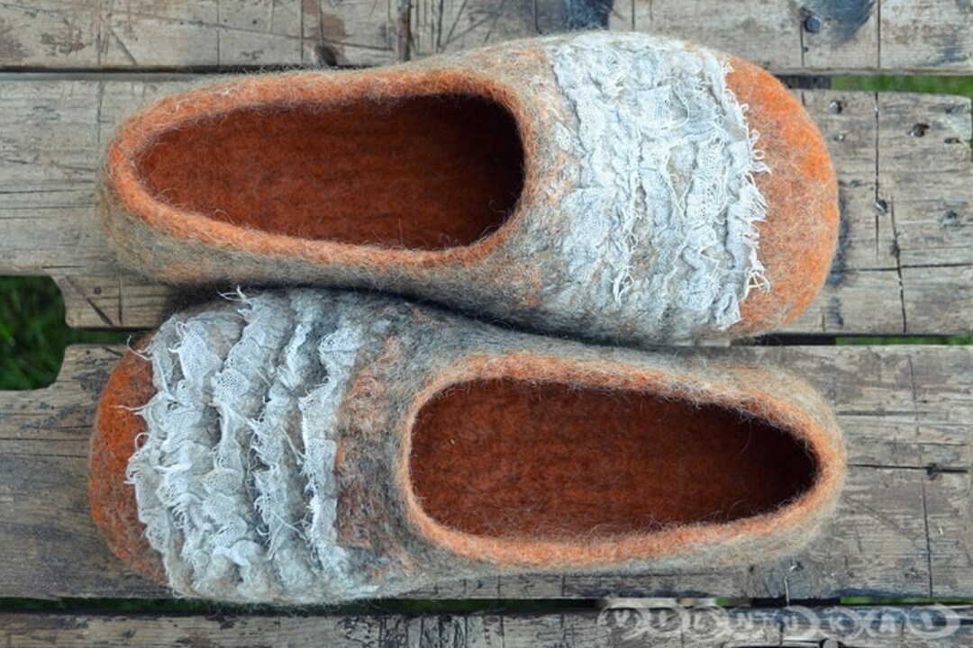 Wool Felted Slippers Natural Wool Linen Eco - Etsy