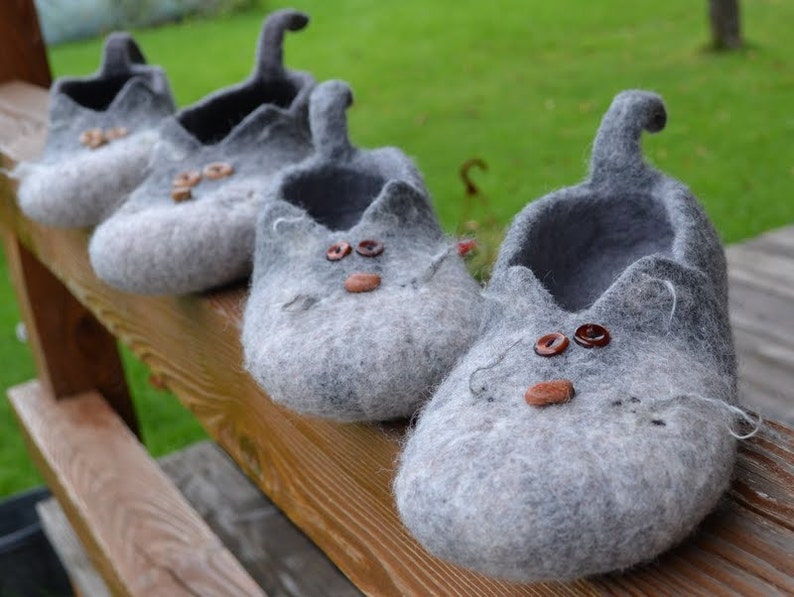 Felt Slippers Cats Handmade Wool Kittens - Etsy