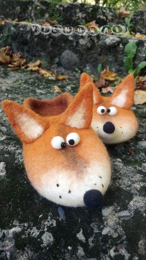 Felted FOX SLIPPERS for Adult , Unisex Slippers , Made to Order - Etsy