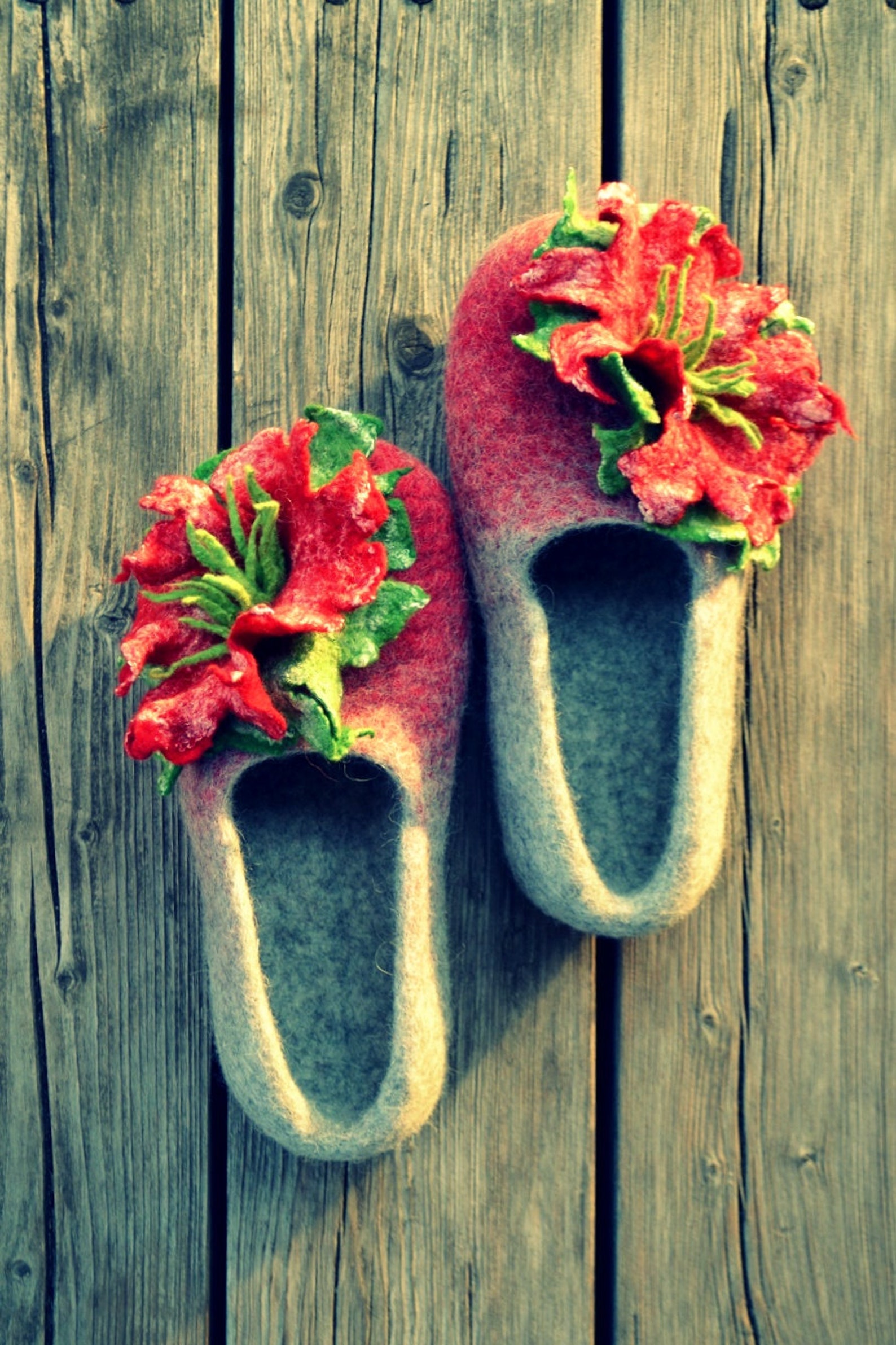 Felted Womens Slippers With Flowers - Etsy