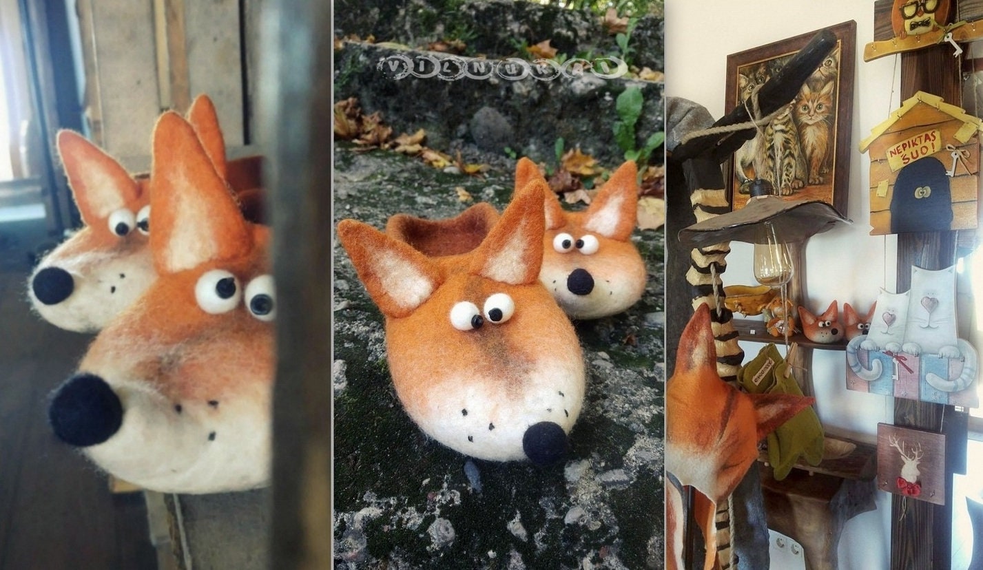 Felted FOX SLIPPERS for Adult , Unisex Slippers , Made to Order - Etsy