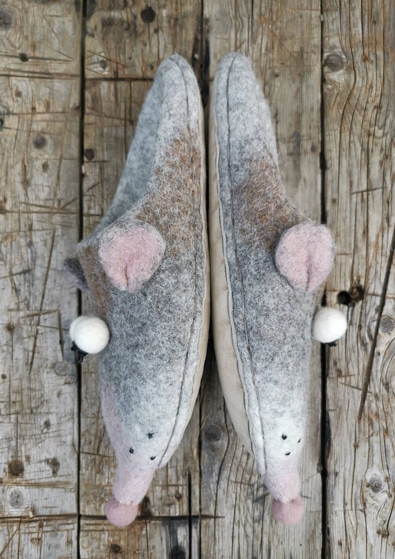 Mouse Slippers, Rat Slippers, Funny Wool Handmade Felted Natural ...