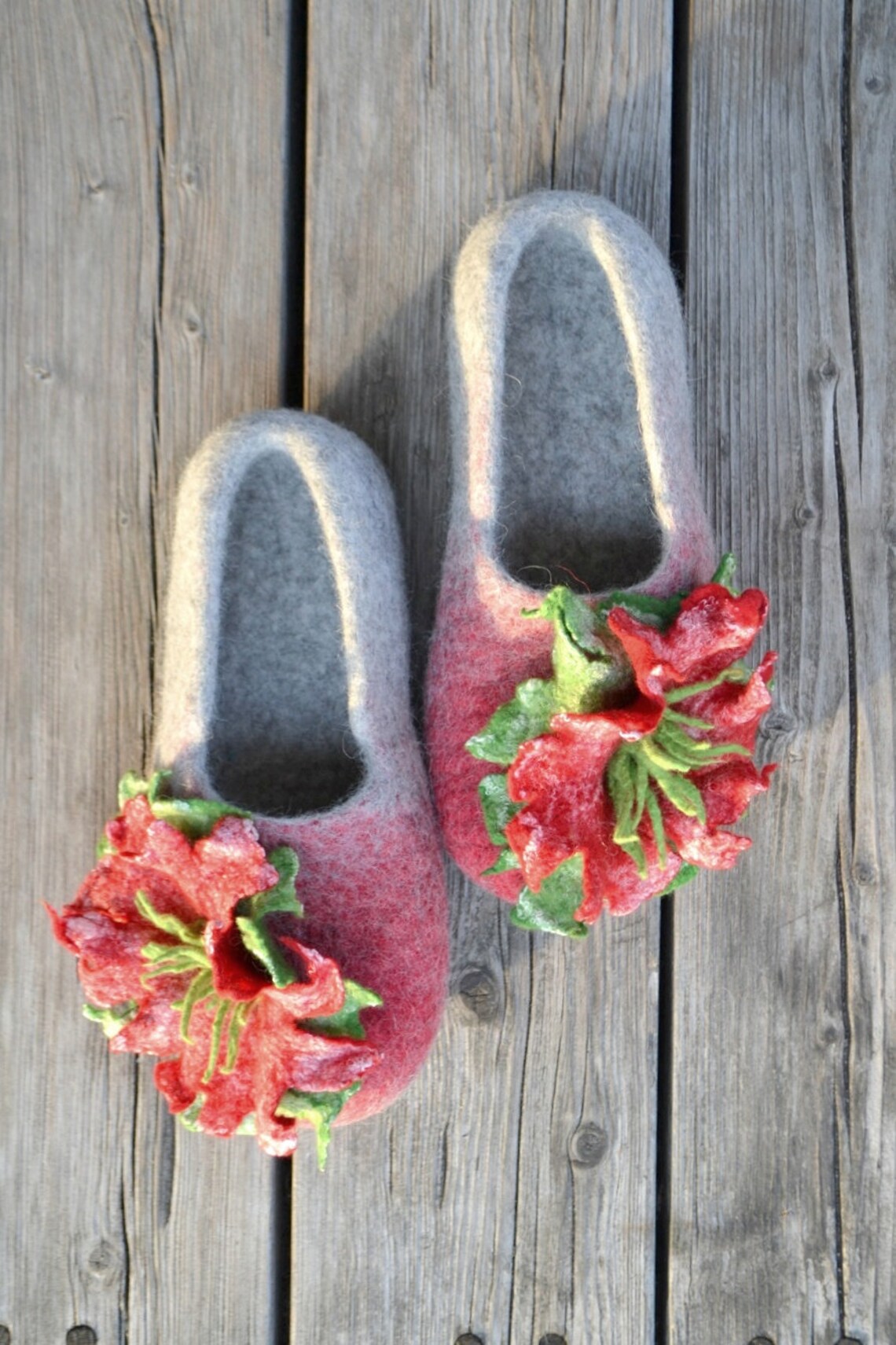 Felted Womens Slippers With Flowers | Etsy