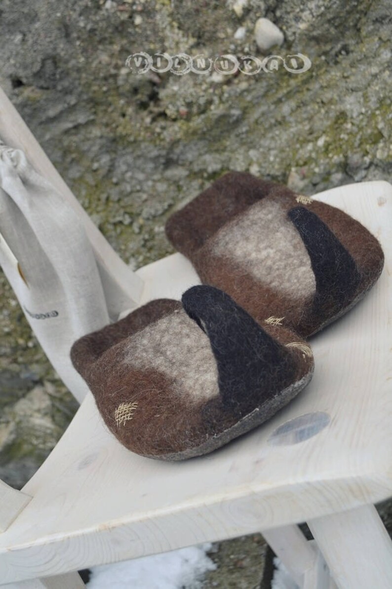 Wool Felted Slippers Natural Wool 100% Handmade ECO Eco-friendly Soles ...