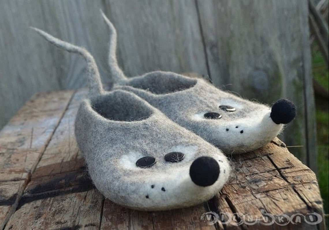 SLIPPERS MOUSE FELT Woolen Warm Funny - Etsy