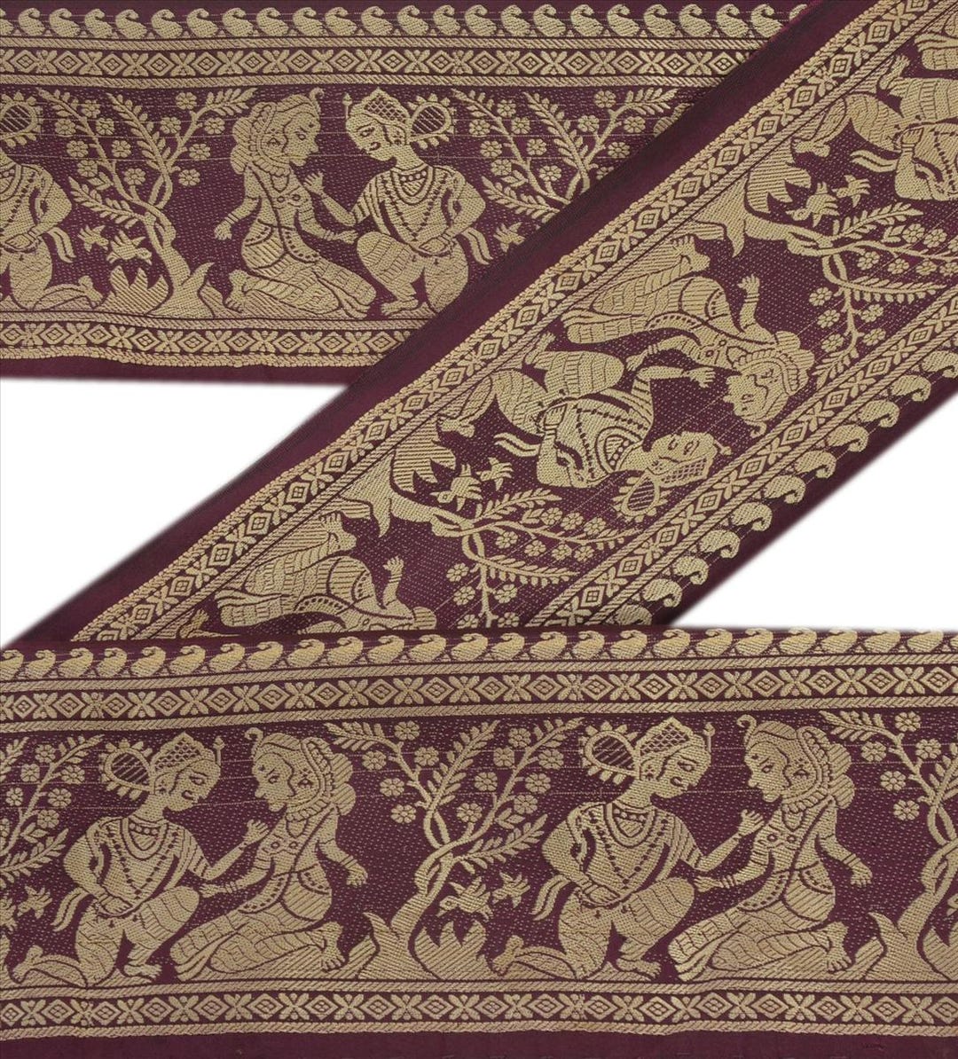 Kreatvkraft Purple Art Silk Sari Border: Woven Indian Trim, Baluchari ...