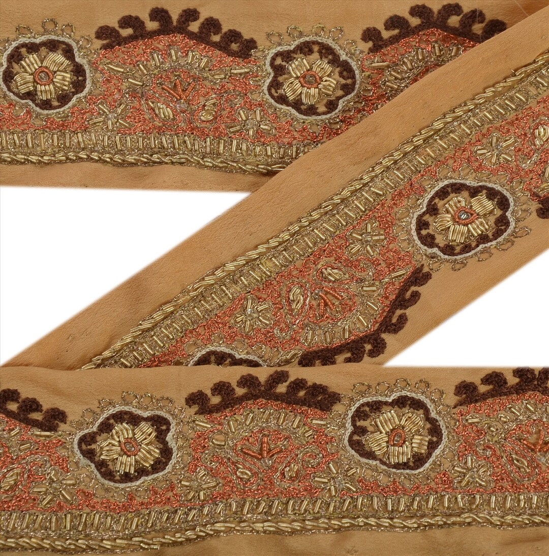 Kreatvkraft Vintage Sari/saree Border Hand Beaded Zardozi Art Silk ...