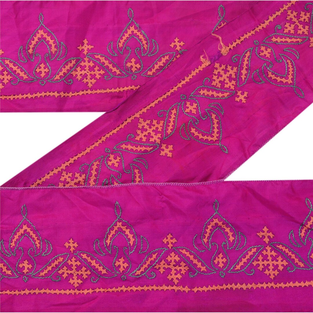 Kreatvkraft Vintage Sindhi Sari Border: Hand Embroidered Silk Trim ...