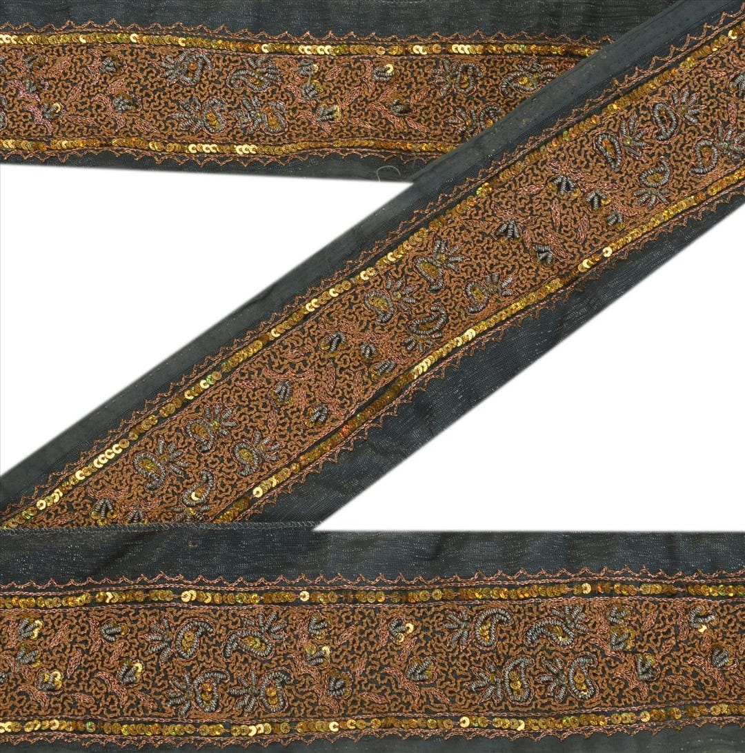 Kreatvkraft Vintage Art Silk Sari Border: Hand Beaded Zari Dabka Indian ...