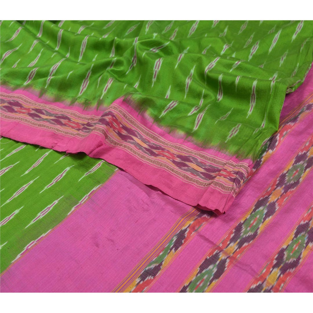 Handwoven Pochampally Ikat Silk Saree - Green Indian Heritage Textile ...