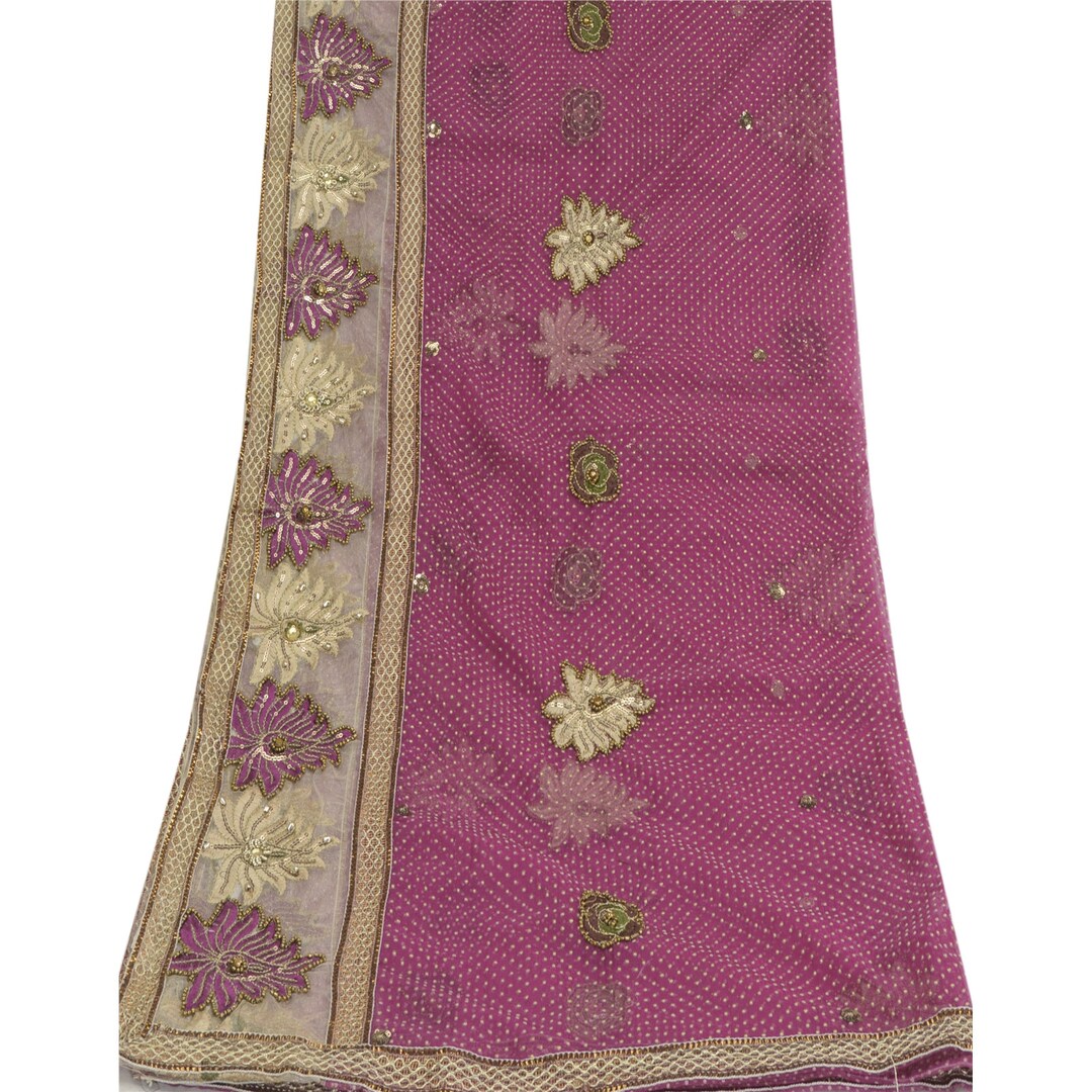 Kreatvkraft Vintage Dupatta Long Stole Net Mesh Pink Hand Beaded Mukesh ...