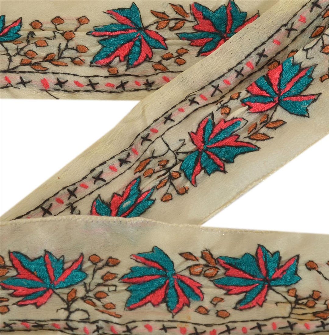 Kreatvkraft Vintage Sari/saree Border Hand Embroidered Georgette Craft ...