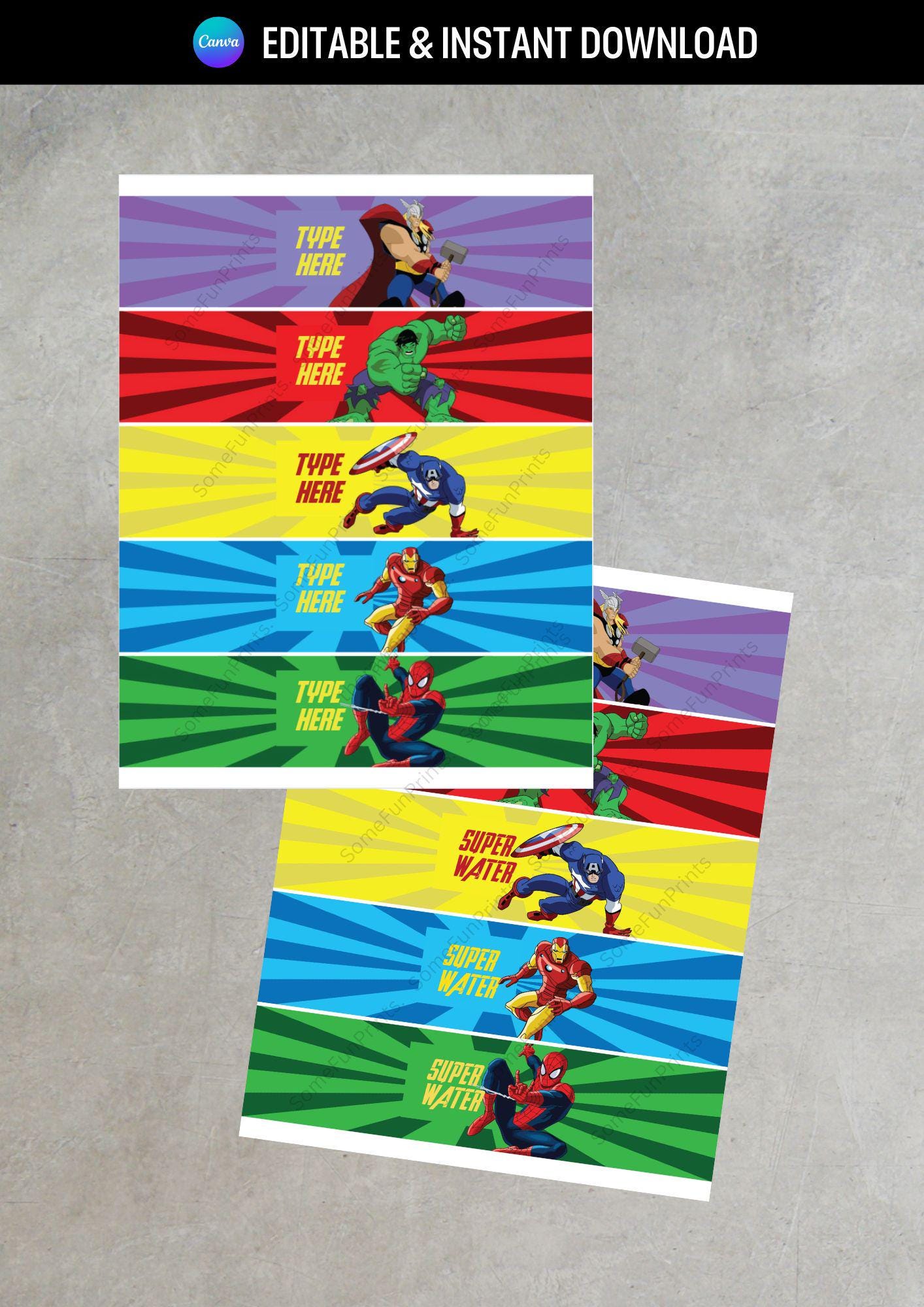 AVENGERS Editable Water Bottle Label - Instant Download - Etsy
