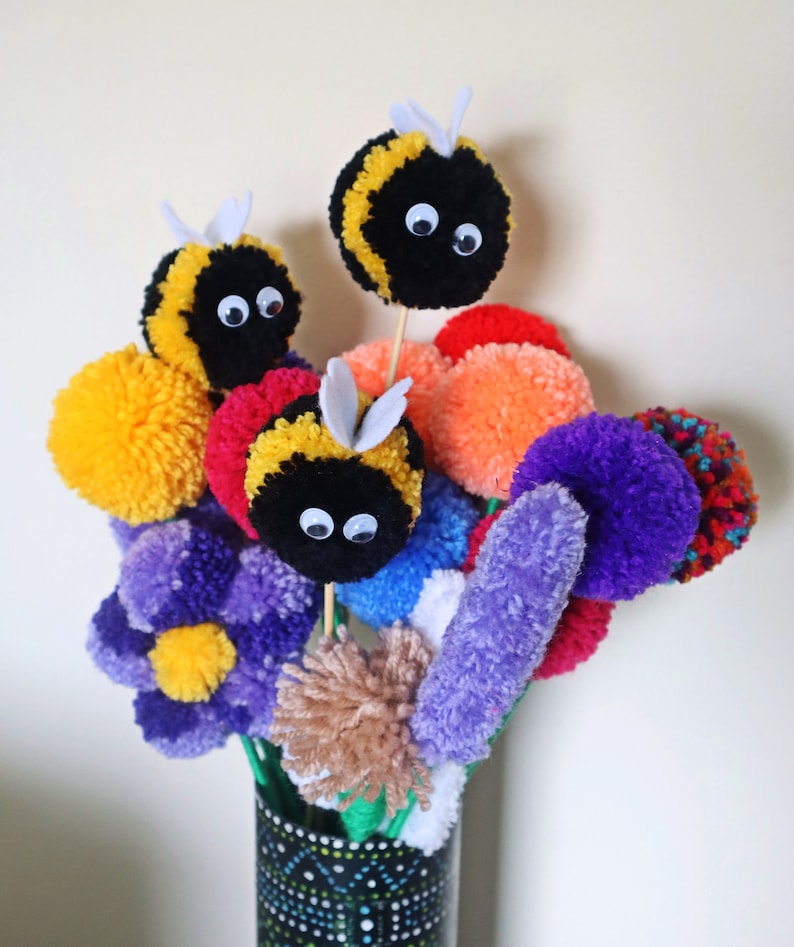 Bee Pom Poms Pom Pom Bee Bouquets Plant Pot Decorations - Etsy