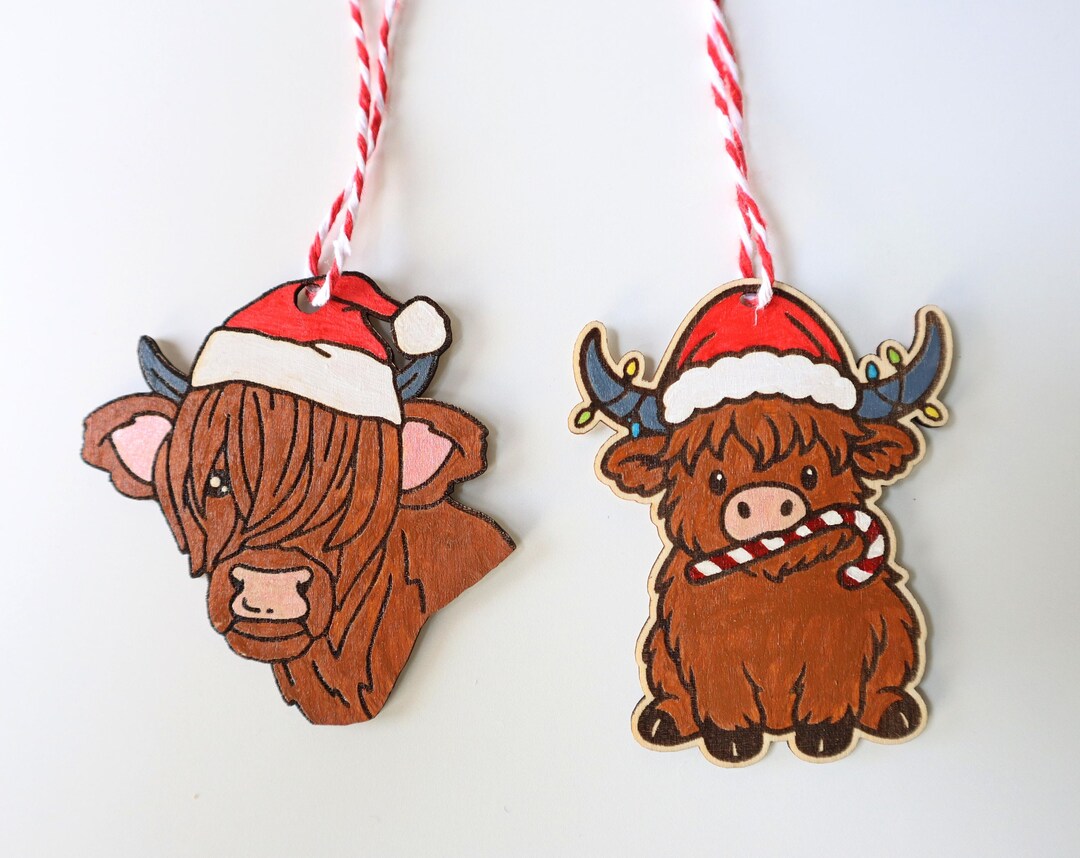 Highland Cow Christmas Tree Decoration, Wooden Engraved Highland Coo ...