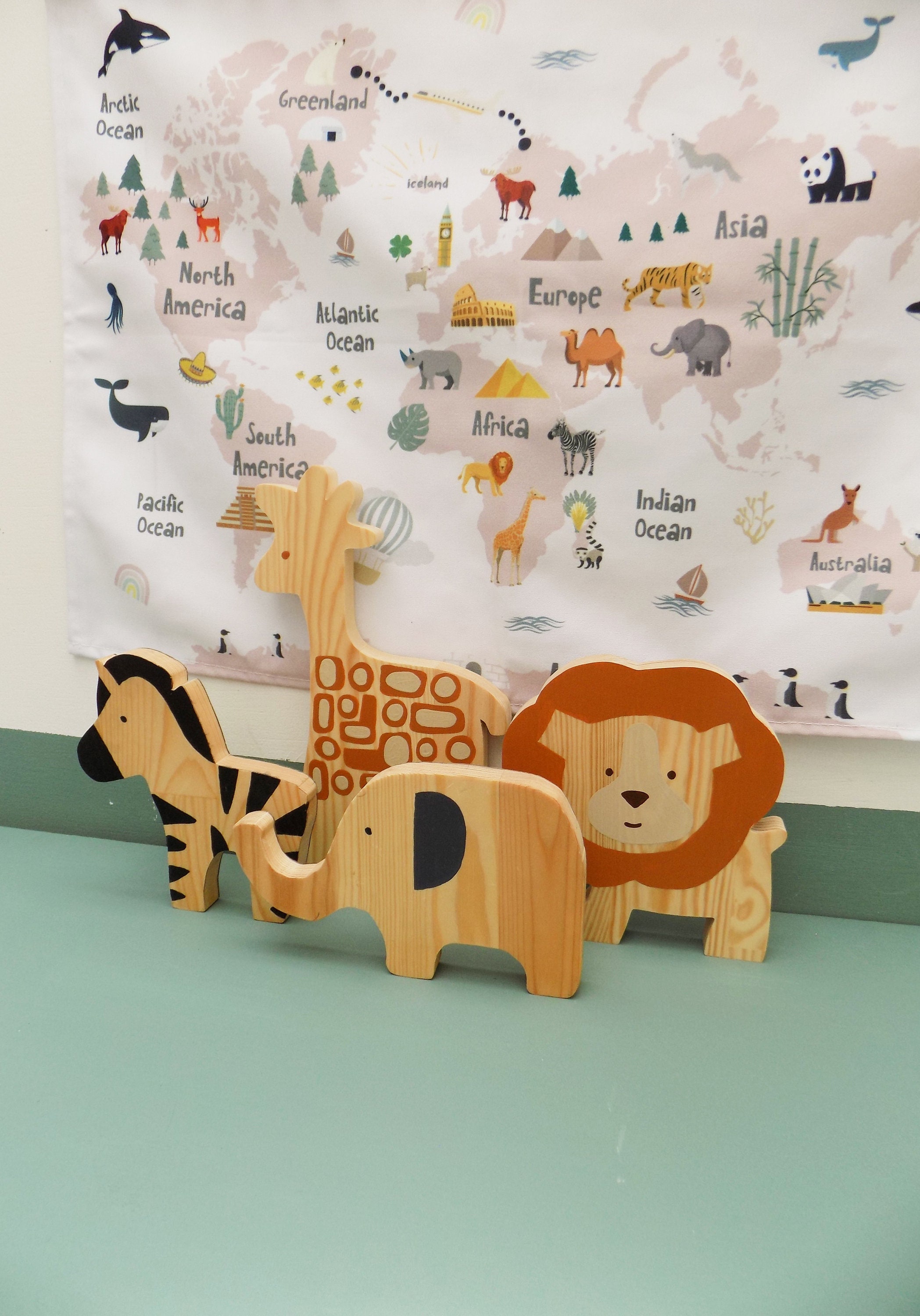 Wooden Safari Animal Set Kids Bedroom Decor Safari Bedroom | Etsy