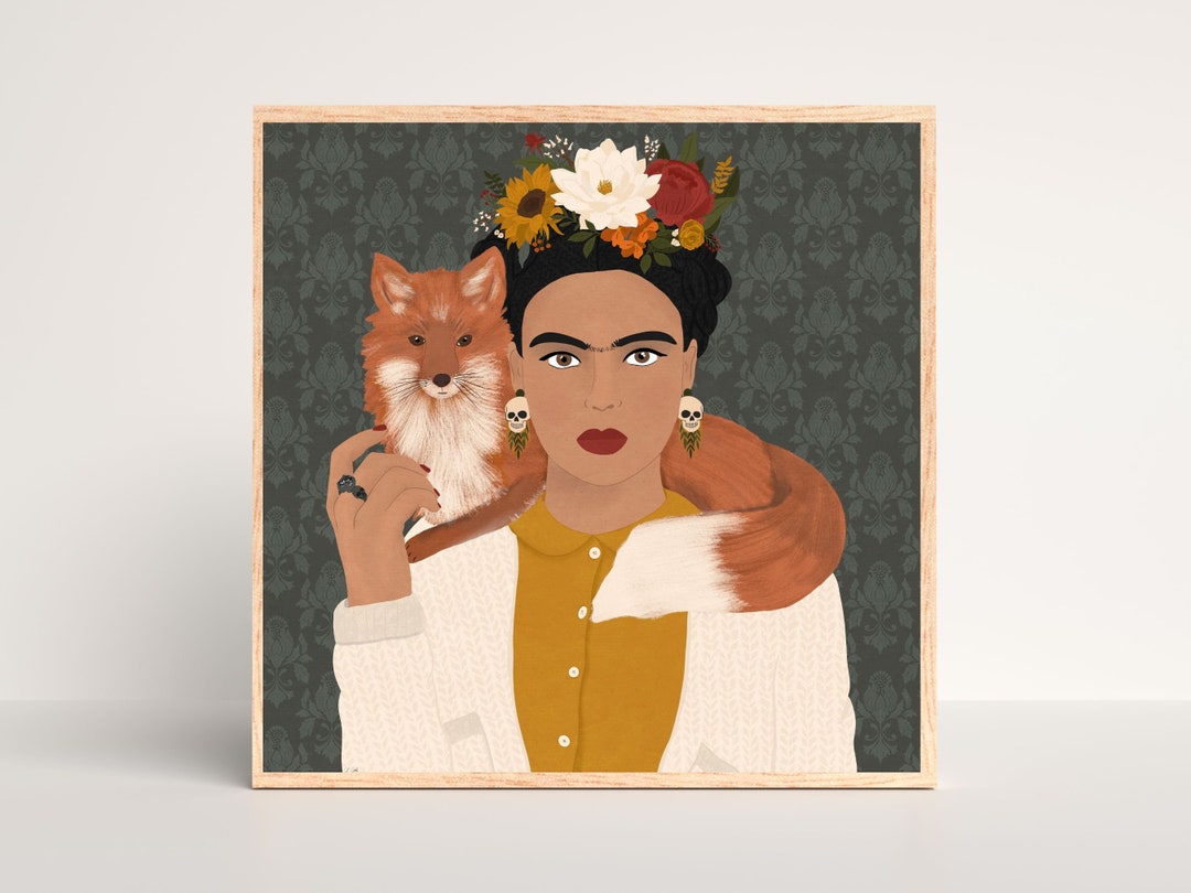Frida Kahlo Style Art Print, Fall Decor, Fox Art Print, Autumn, Skull ...