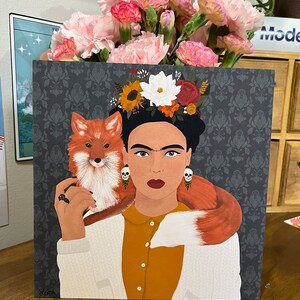 Frida Kahlo Style Art Print, Fall Decor, Fox Art Print, Autumn, Skull ...