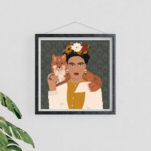 Frida Kahlo Style Art Print, Fall Decor, Fox Art Print, Autumn, Skull ...