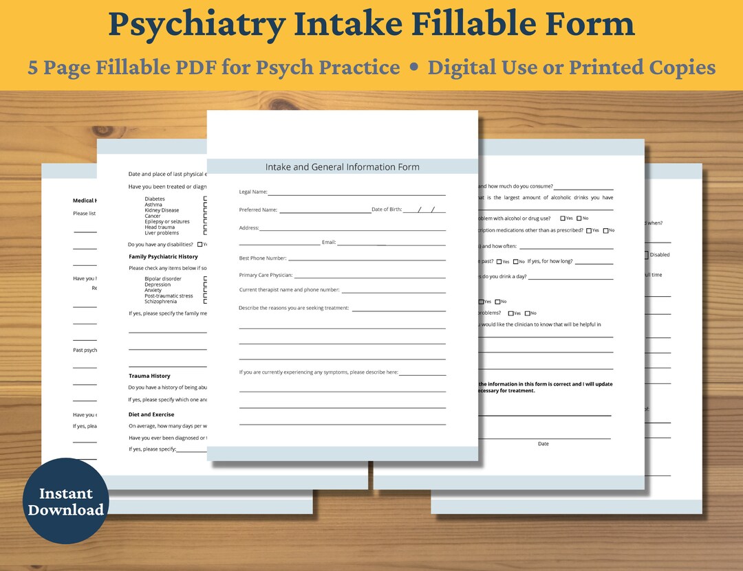 Psych Intake Form, General Information Intake Fillable PDF, Editable - Etsy