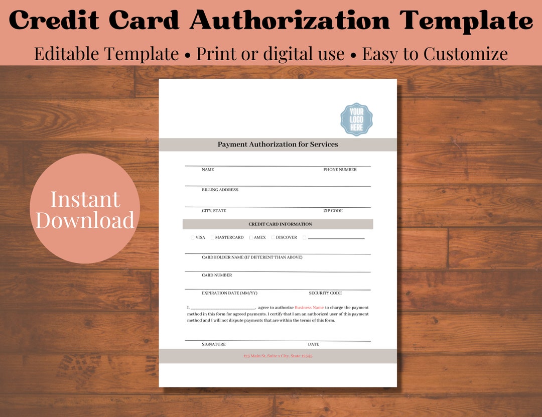 Credit Card Authorization Form Canva Template Editable - Etsy