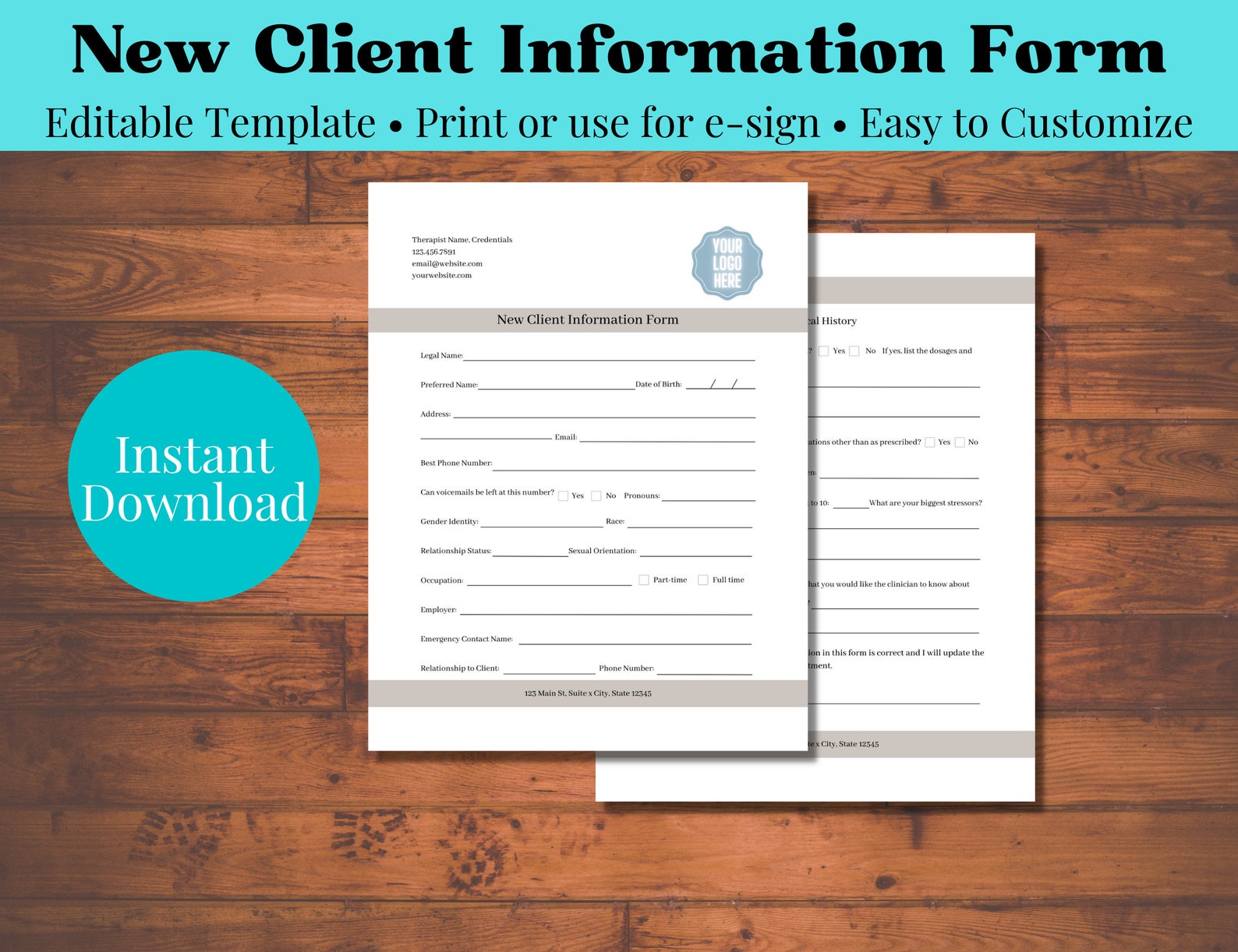Editable Client Intake Form: Mental Health Private Practice (digital ...
