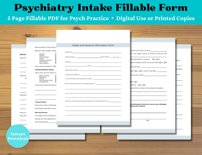 Psych Intake Form General Information Intake Fillable PDF - Etsy