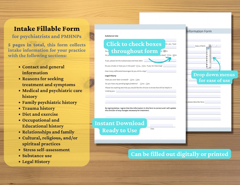 Psych Intake Form, General Information Intake Fillable PDF, Editable - Etsy