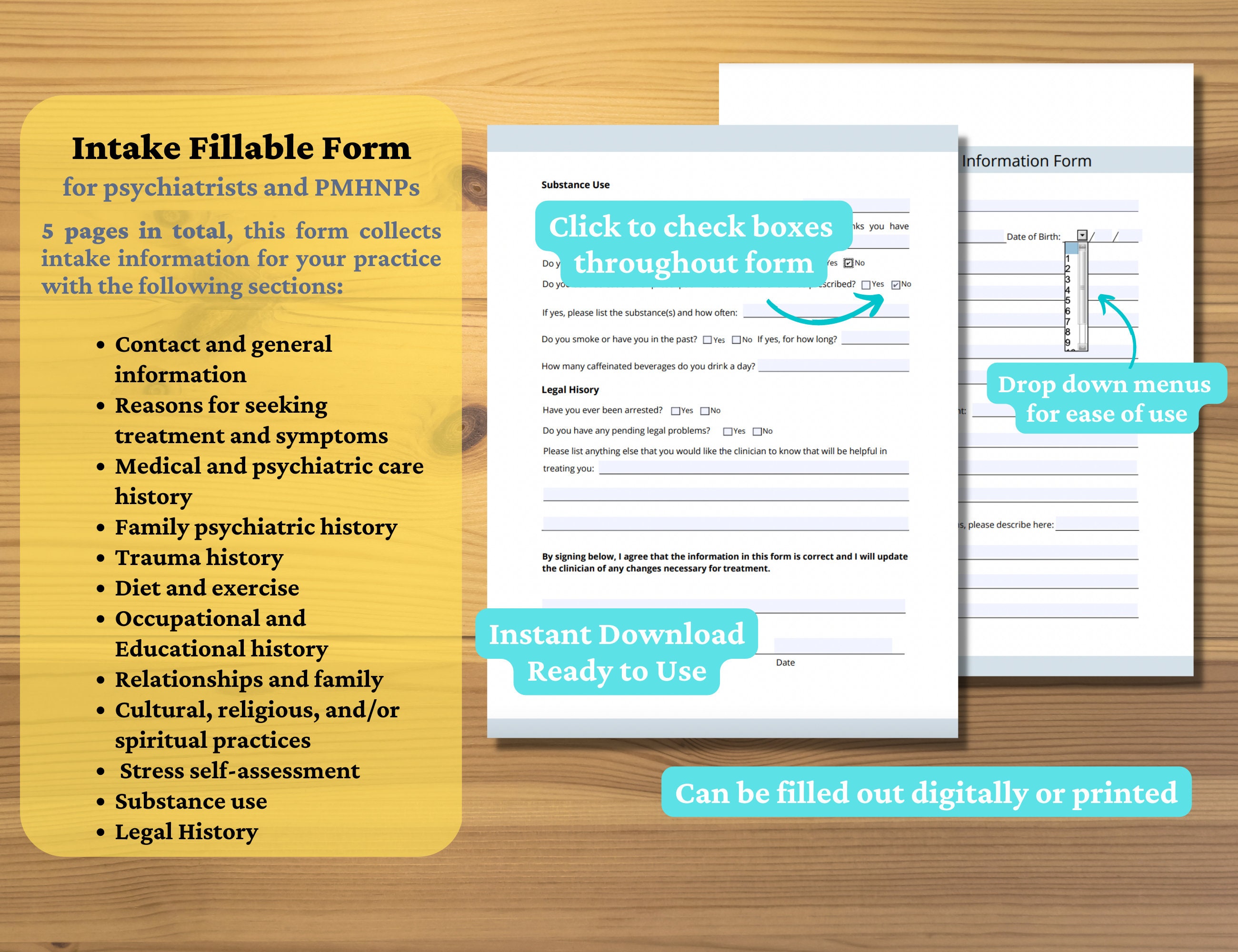 Psych Intake Form, General Information Intake Fillable PDF, Editable - Etsy