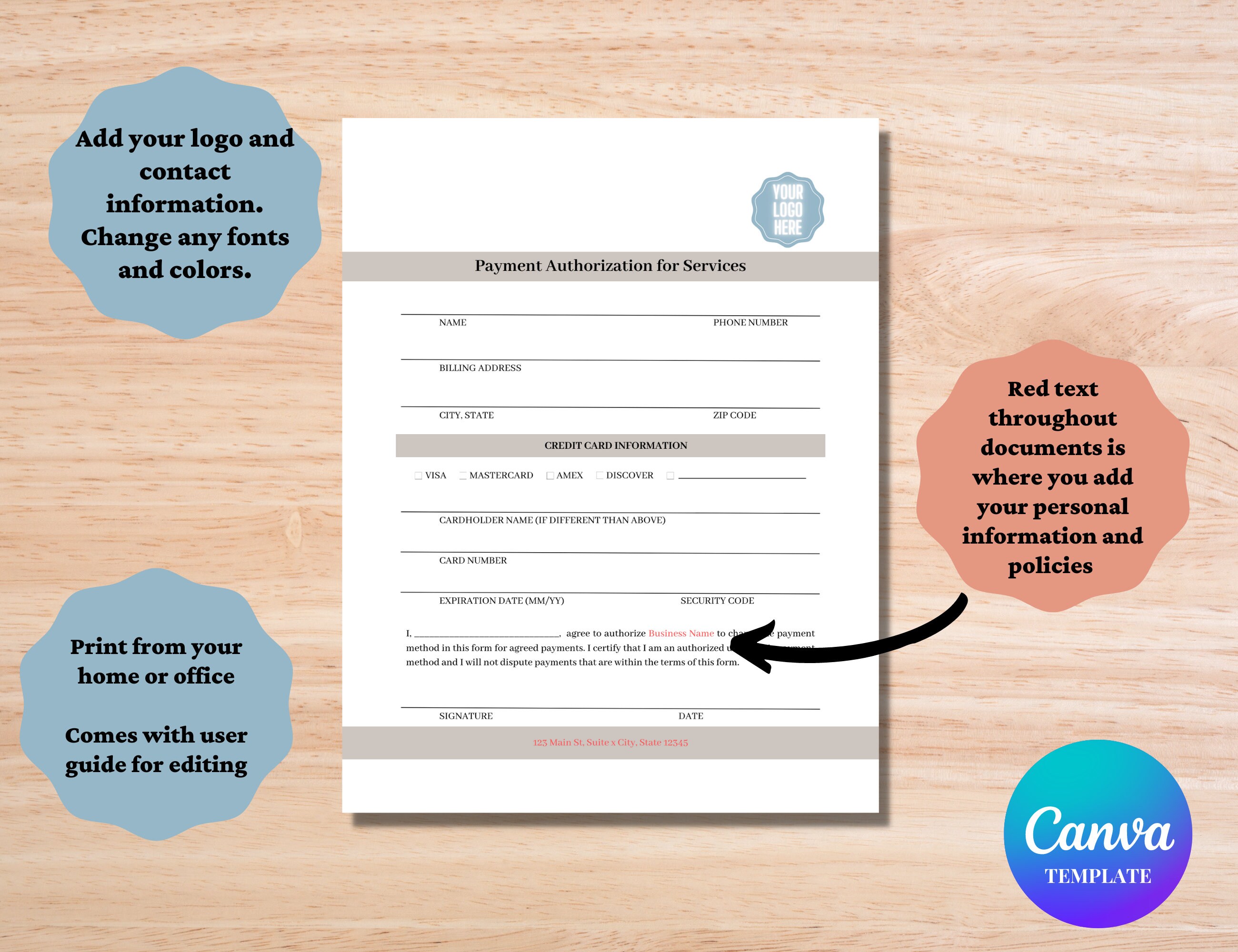 Credit Card Authorization Form Canva Template Editable - Etsy