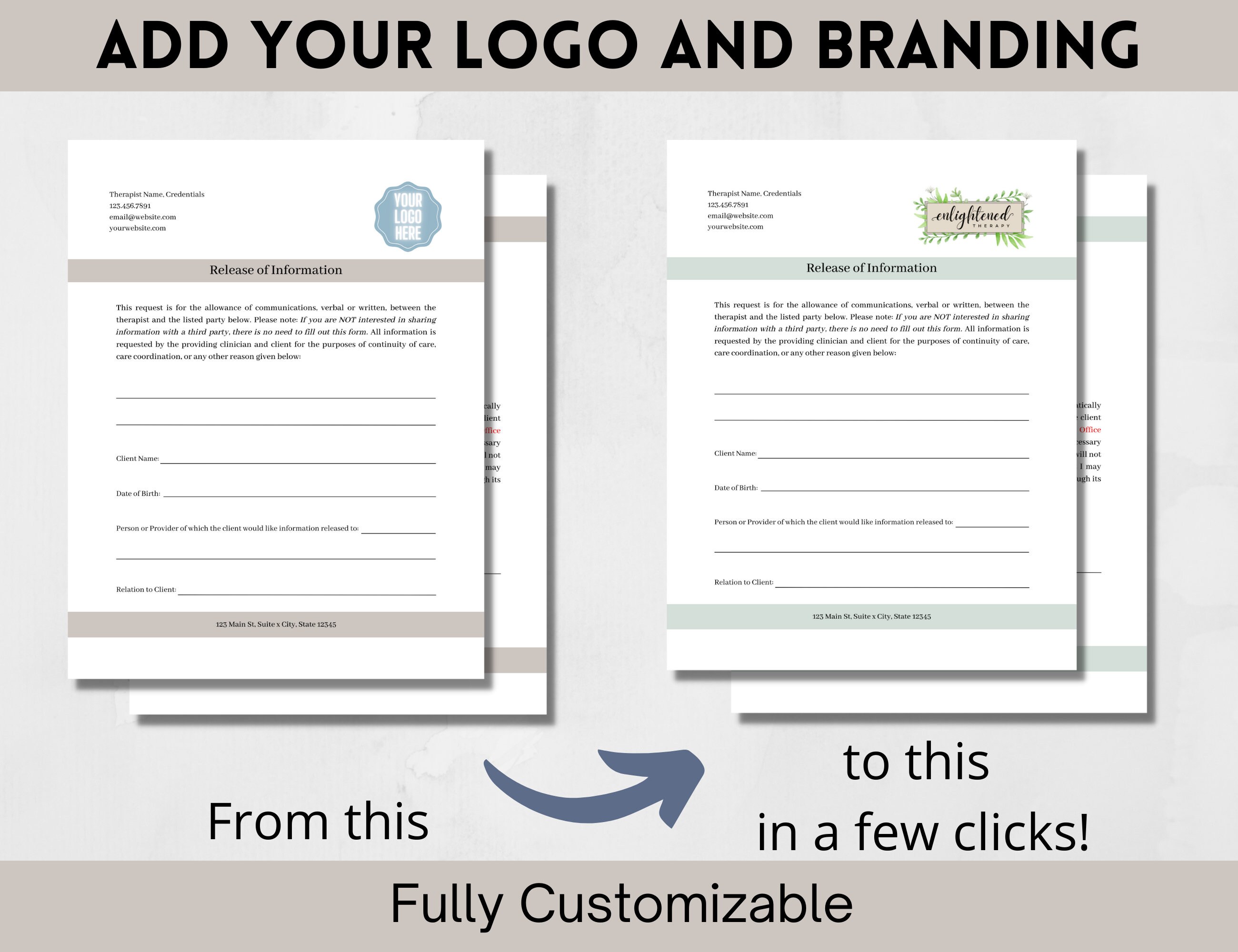 Release of Information, Editable Client Intake Template, Mental Health ...