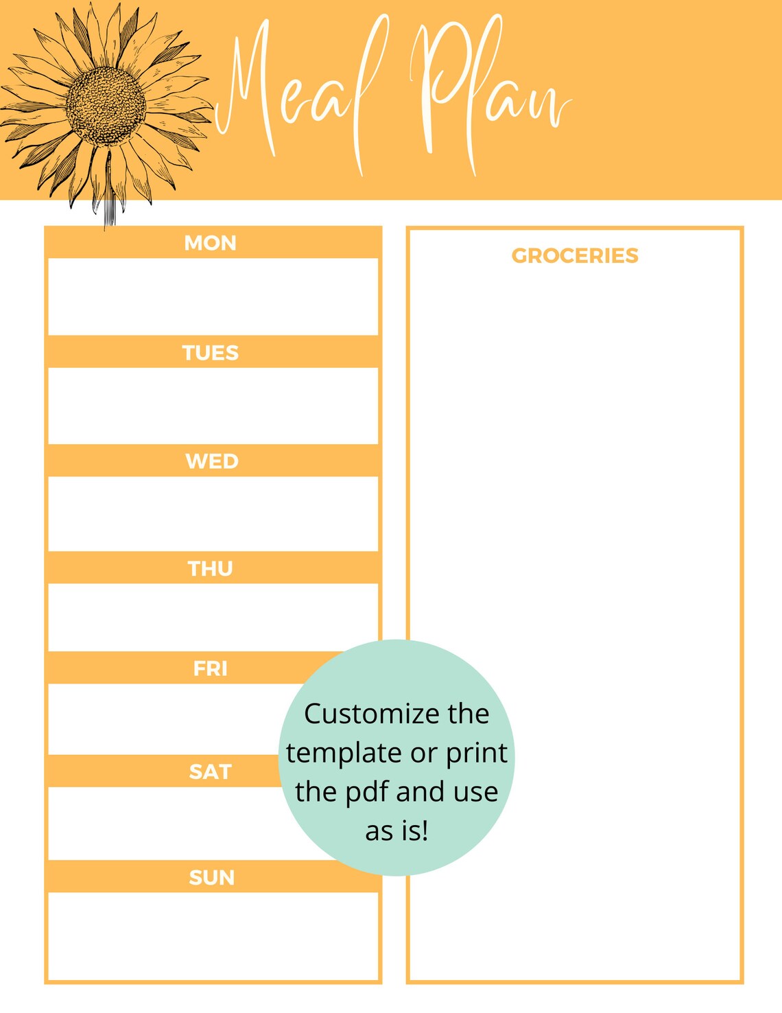 Printable Weekly Meal Planner - Menu Planner With Grocery List ...
