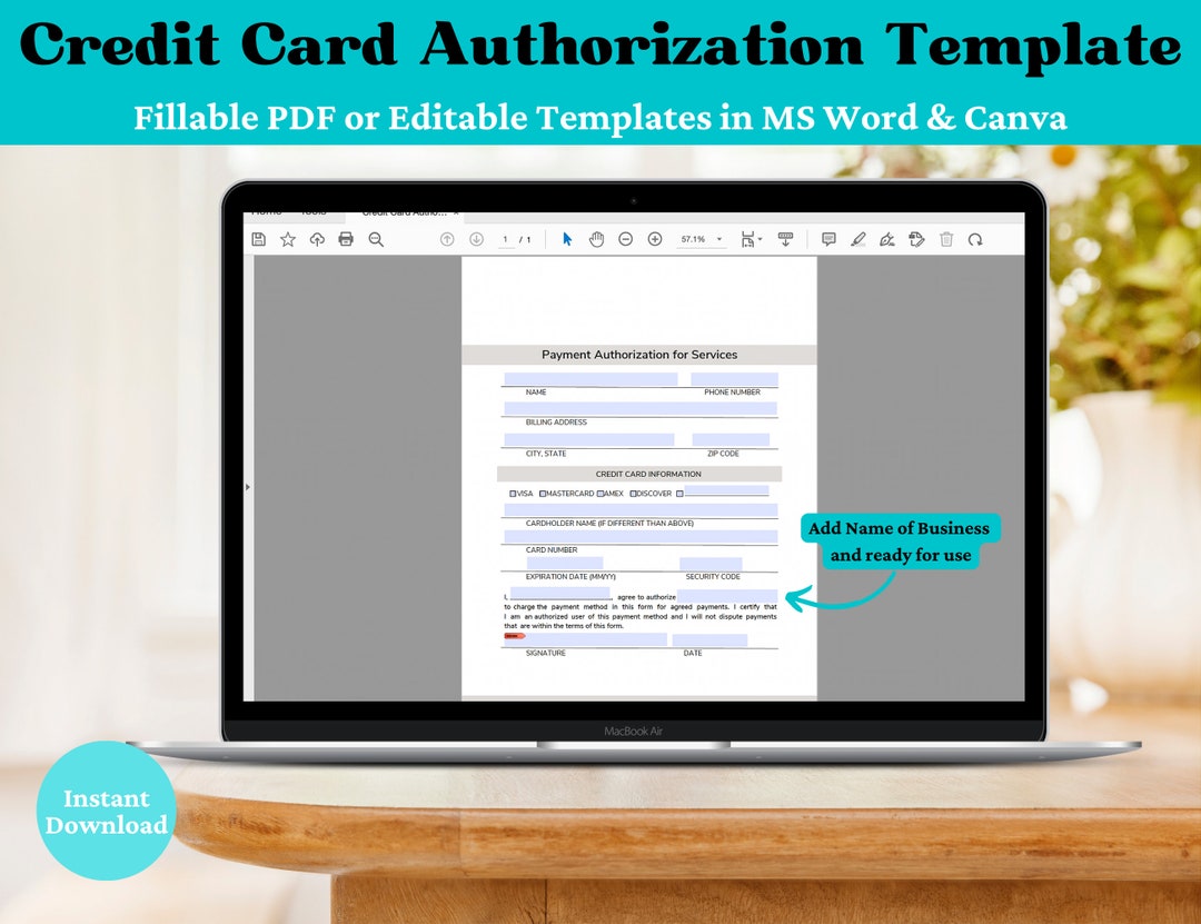 Credit Card Authorization Form Template Fillable PDF, MS Word, and ...