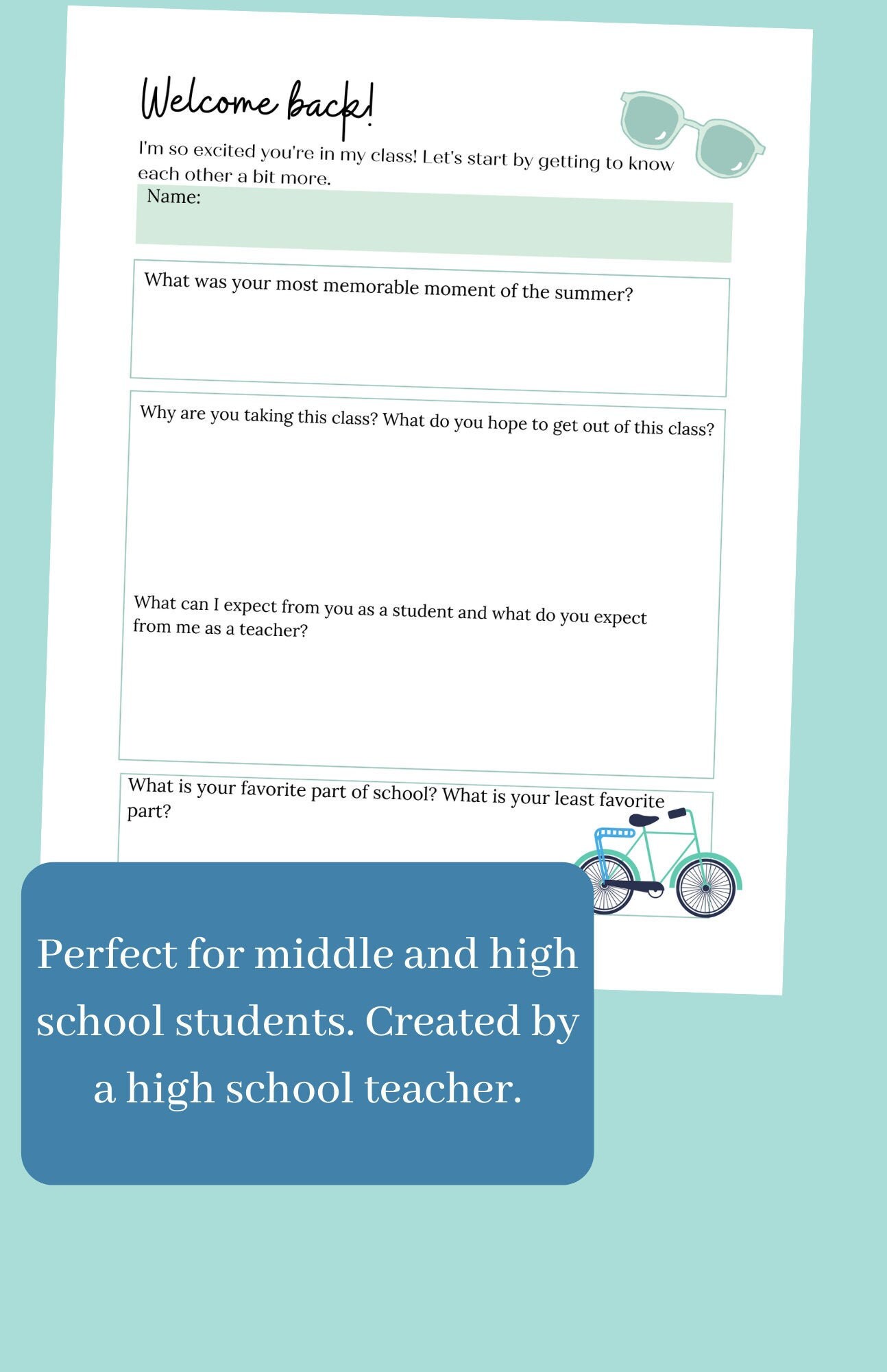 Getting to Know You Student Questionnaire | Etsy